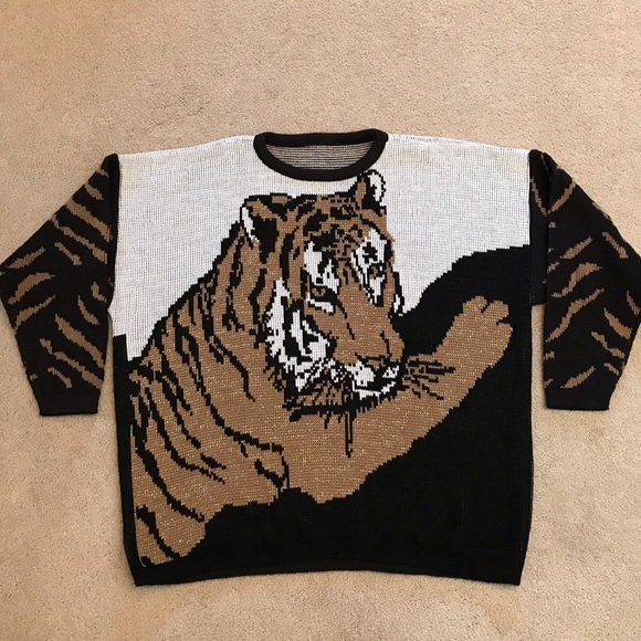 Vintage | Sweaters | Vintage 8s Lurking Tiger Slouchy Oversized ...